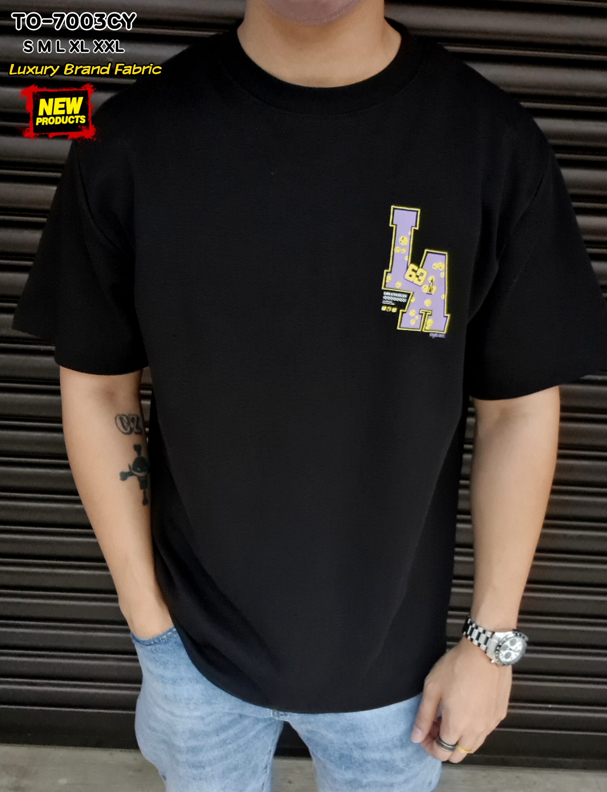 时尚潮品- Unisex 100% cotton LA 系列 TO-7003CY 黑色 - Doyoo Mall